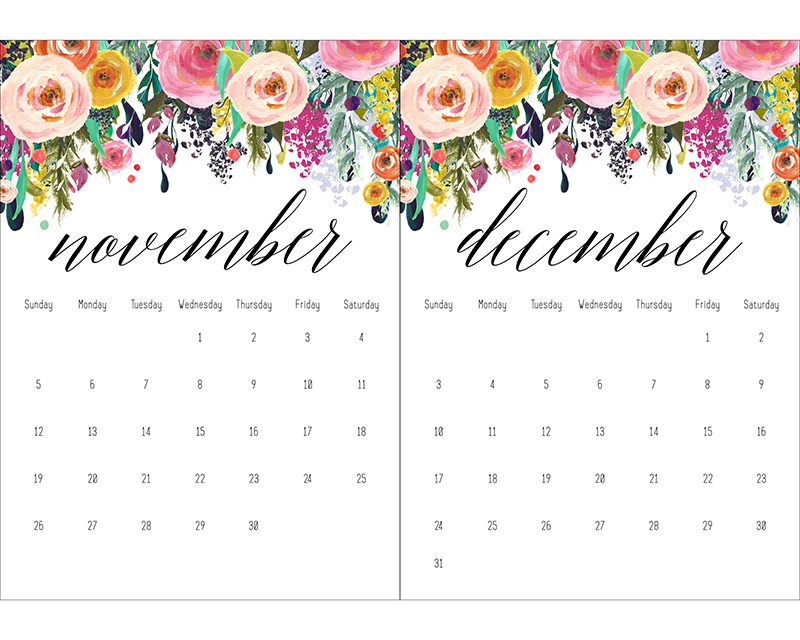Free Printable 2017 Floral 5x7 Calendar The Cottage Market