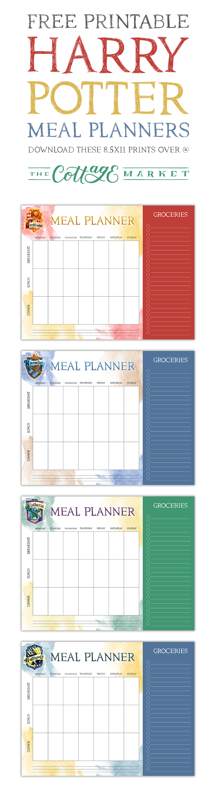 Free Printable Harry Potter Meal Planners - The Cottage Market