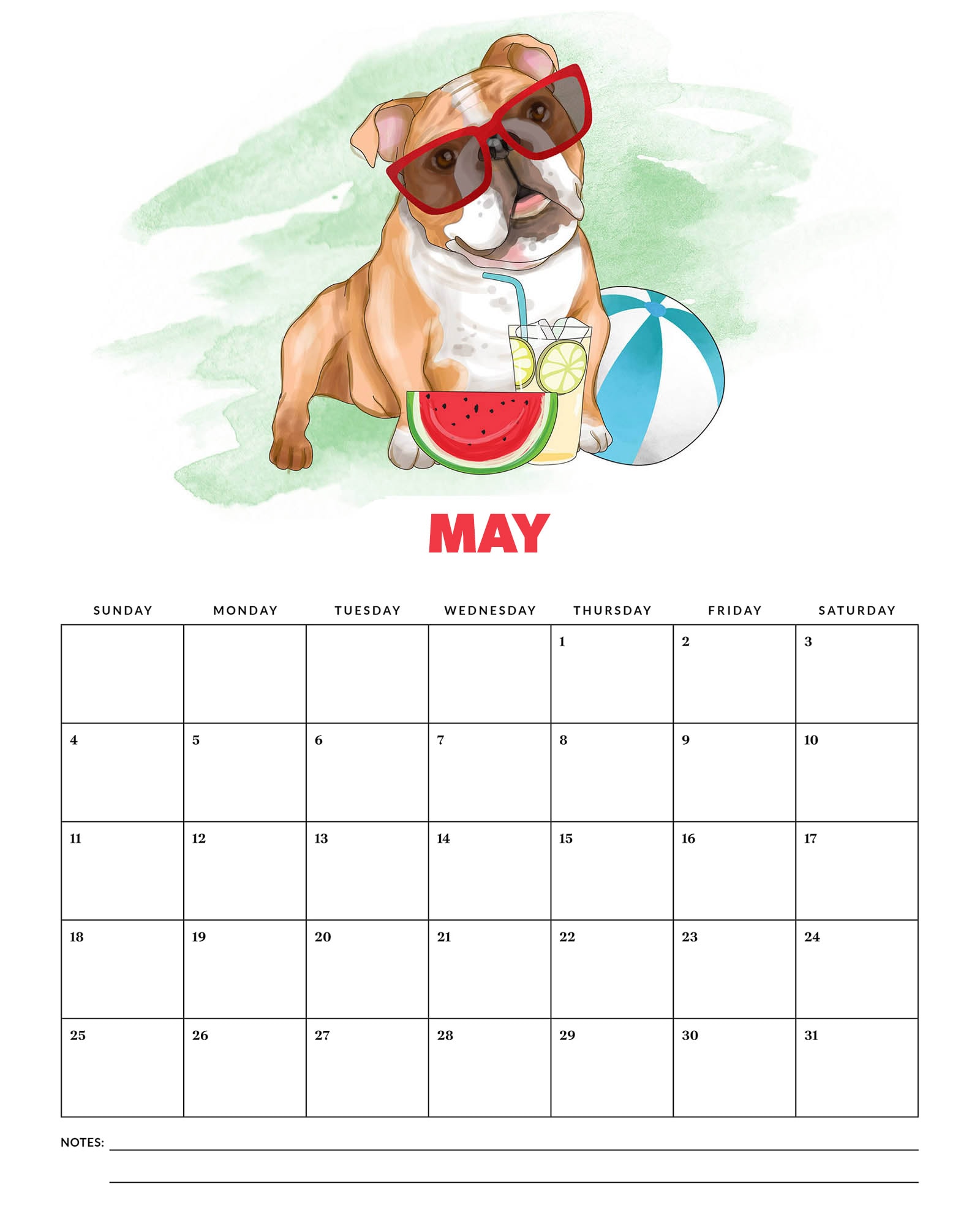 Free Printable 2025 Cute Dog Calendar - The Cottage Market